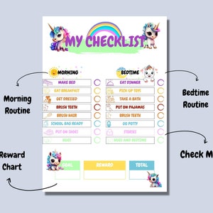 Kids Printable Unicorn Morning & Bedtime Routine Chart With Pictures ...