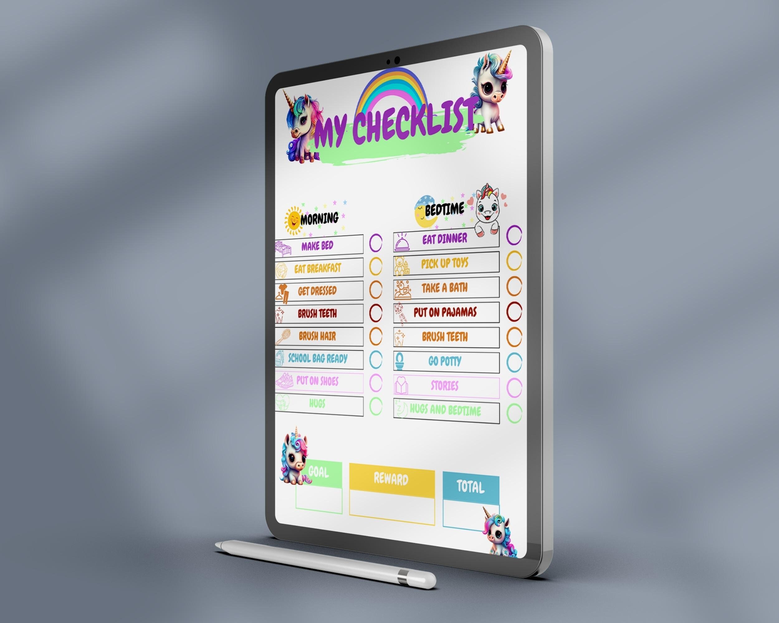 Kids Printable Unicorn Morning & Bedtime Routine Chart With Pictures ...