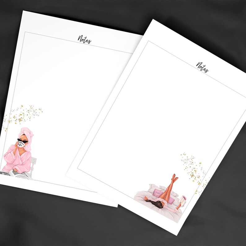 Printable Note Pages With Elegant Designs Fashion Girl Note Taking ...
