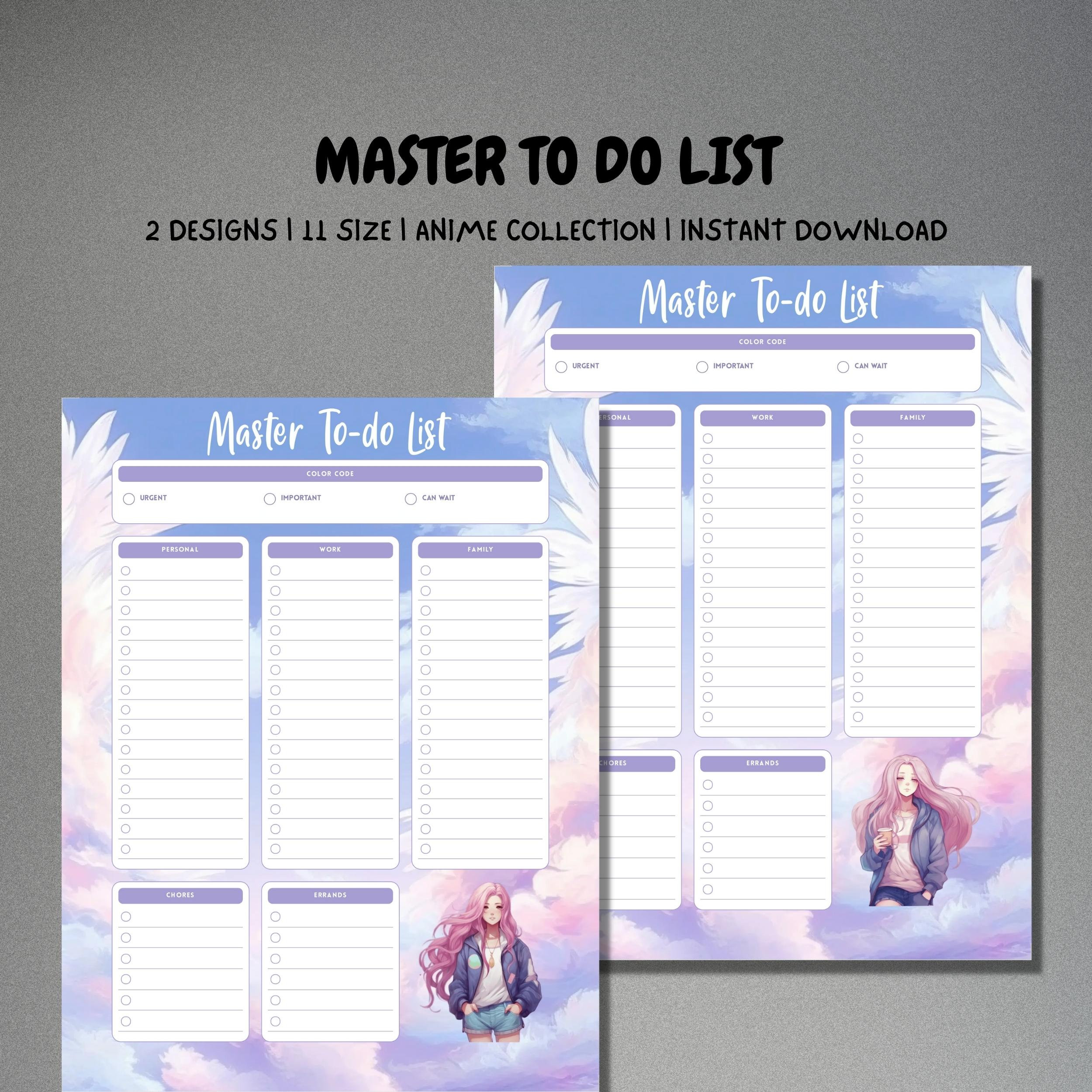 Master To-do List for Anime Enthusiasts: Organize Your Life To-do List ...