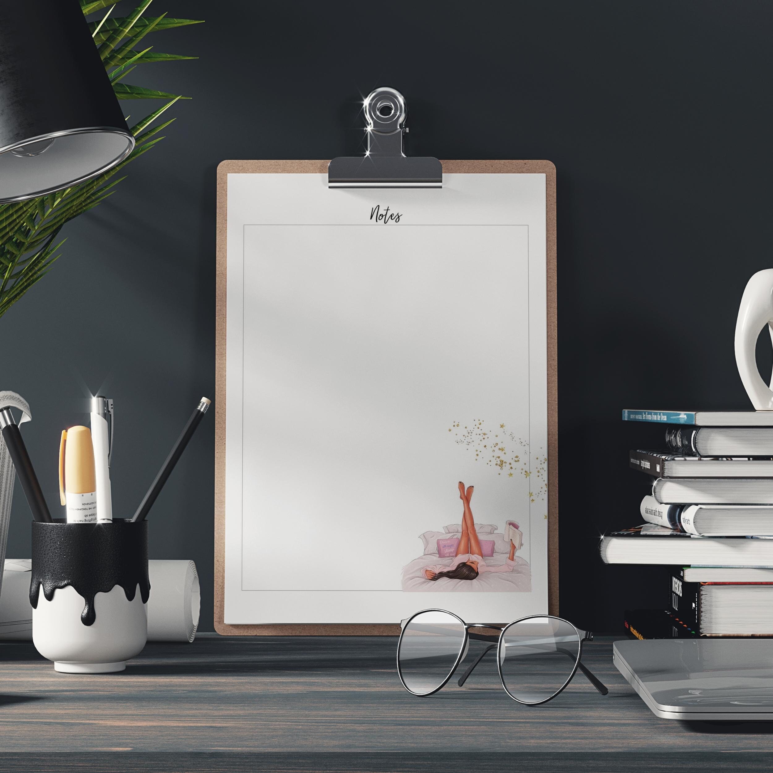 Printable Note Pages With Elegant Designs Fashion Girl Note Taking ...