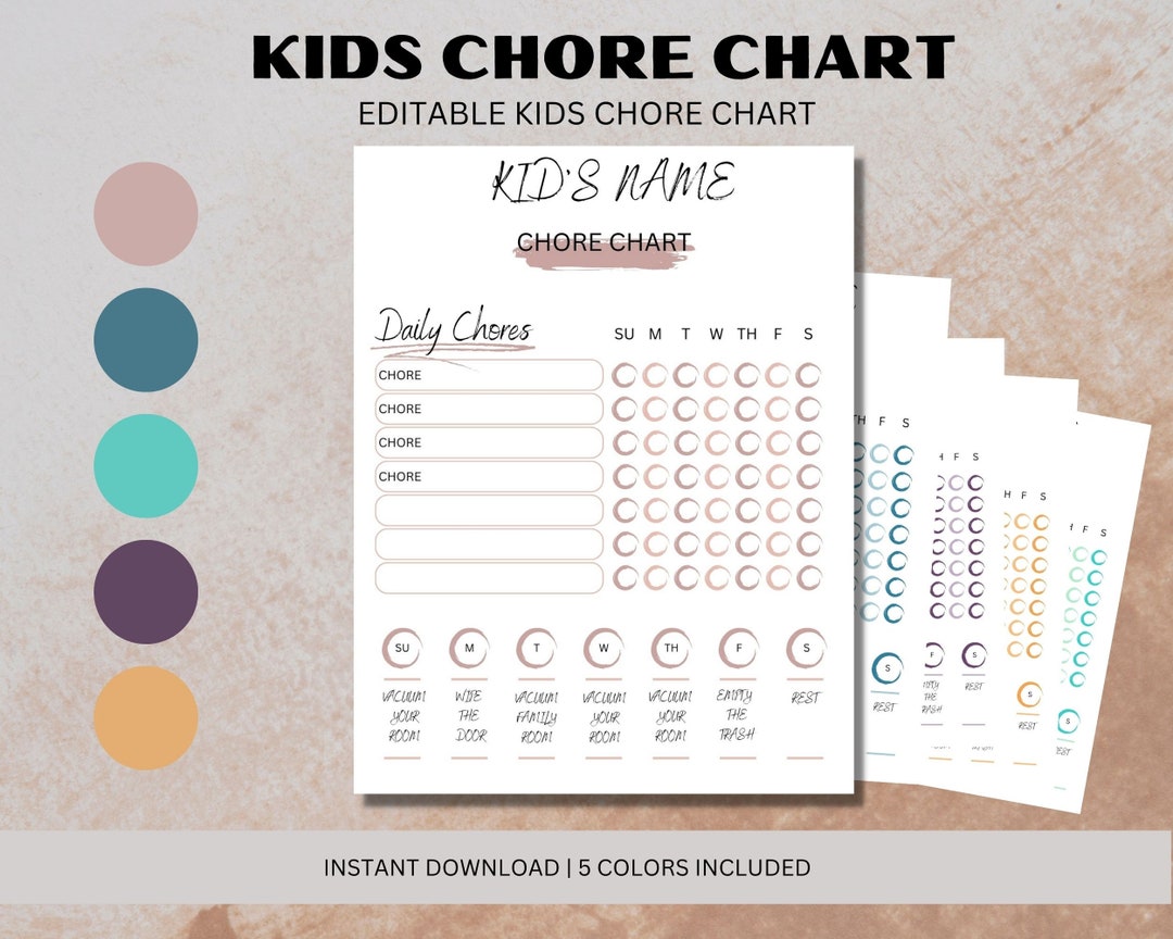 EDITABLE Kids Chore Chart Chore Chart for Kids Printable - Etsy
