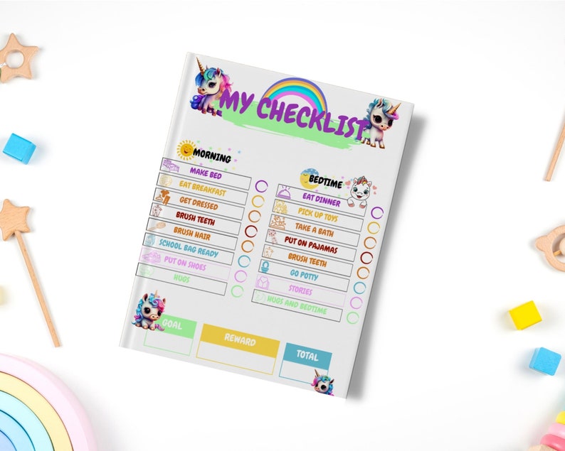 Kids Printable Unicorn Morning & Bedtime Routine Chart With Pictures ...