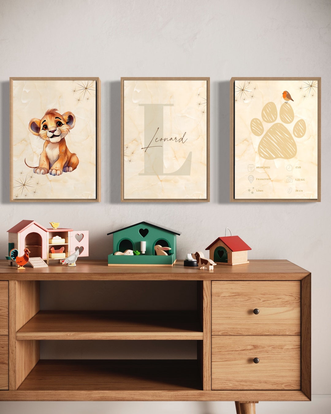 Baby Simba Name Poster Set of 3 With Name Nursery Decoration Gift for ...
