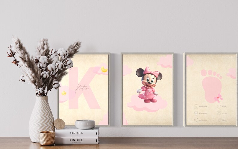 MINNIE MOUSE ART - Set of 3 Wall Art, Personalized Letter Poster ...