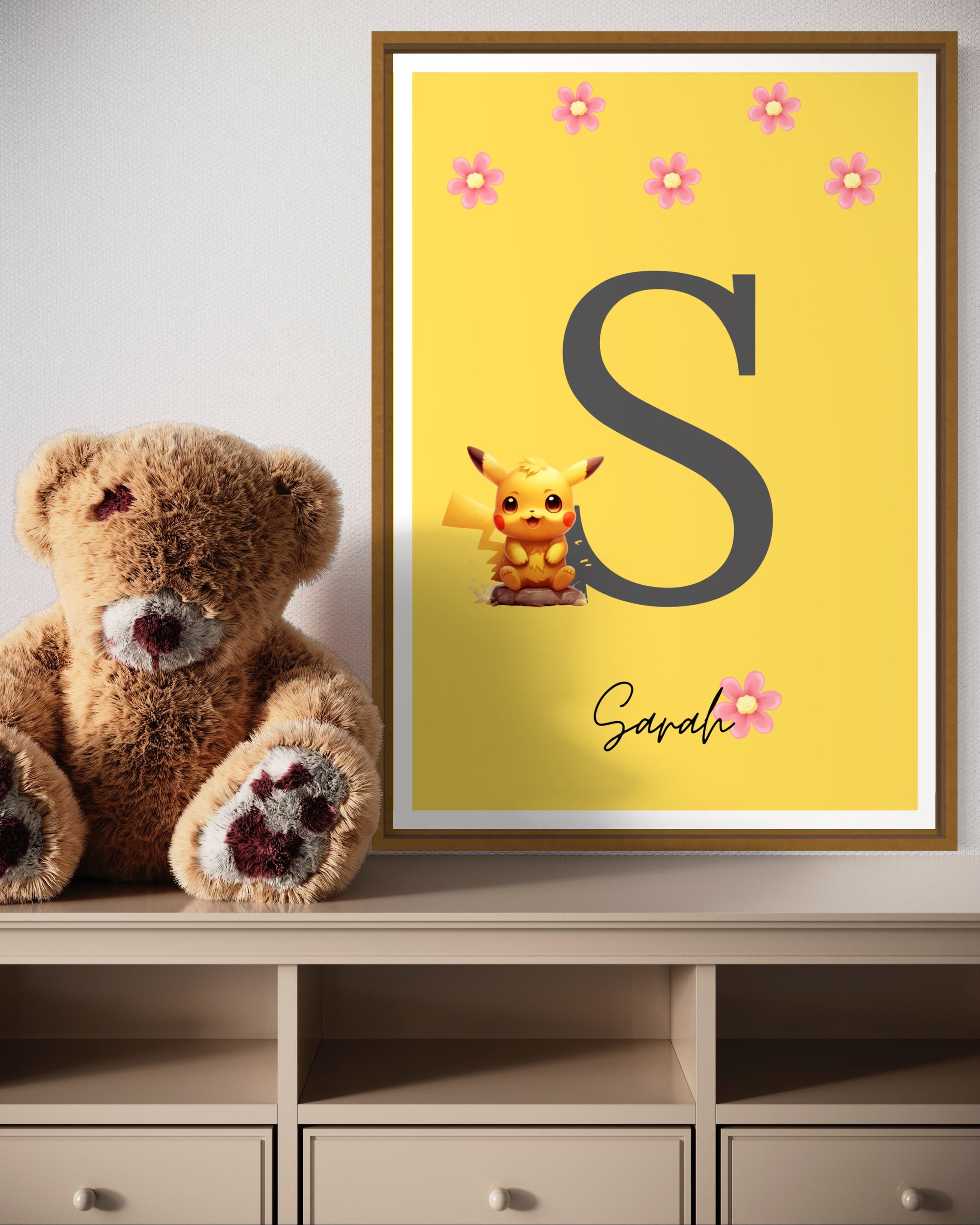 Pokemon Pikachu Initial Art Nursery, Personalized Pokemon Poster, Baby ...