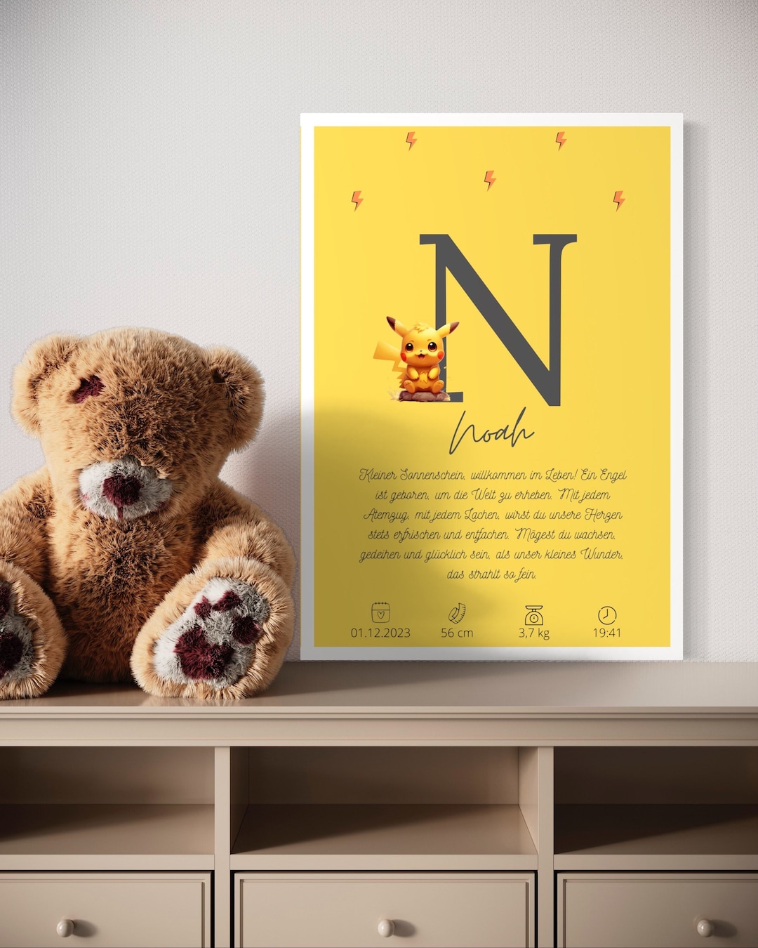 Pikachu Wall Art - Baby Name Wall Sign, Initial Letter Sign, Wall Decor ...