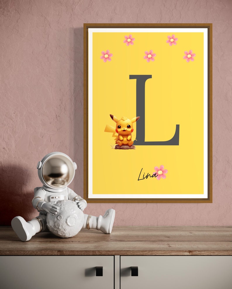 Pokemon Pikachu Initial Art Nursery, Personalized Pokemon Poster, Baby ...
