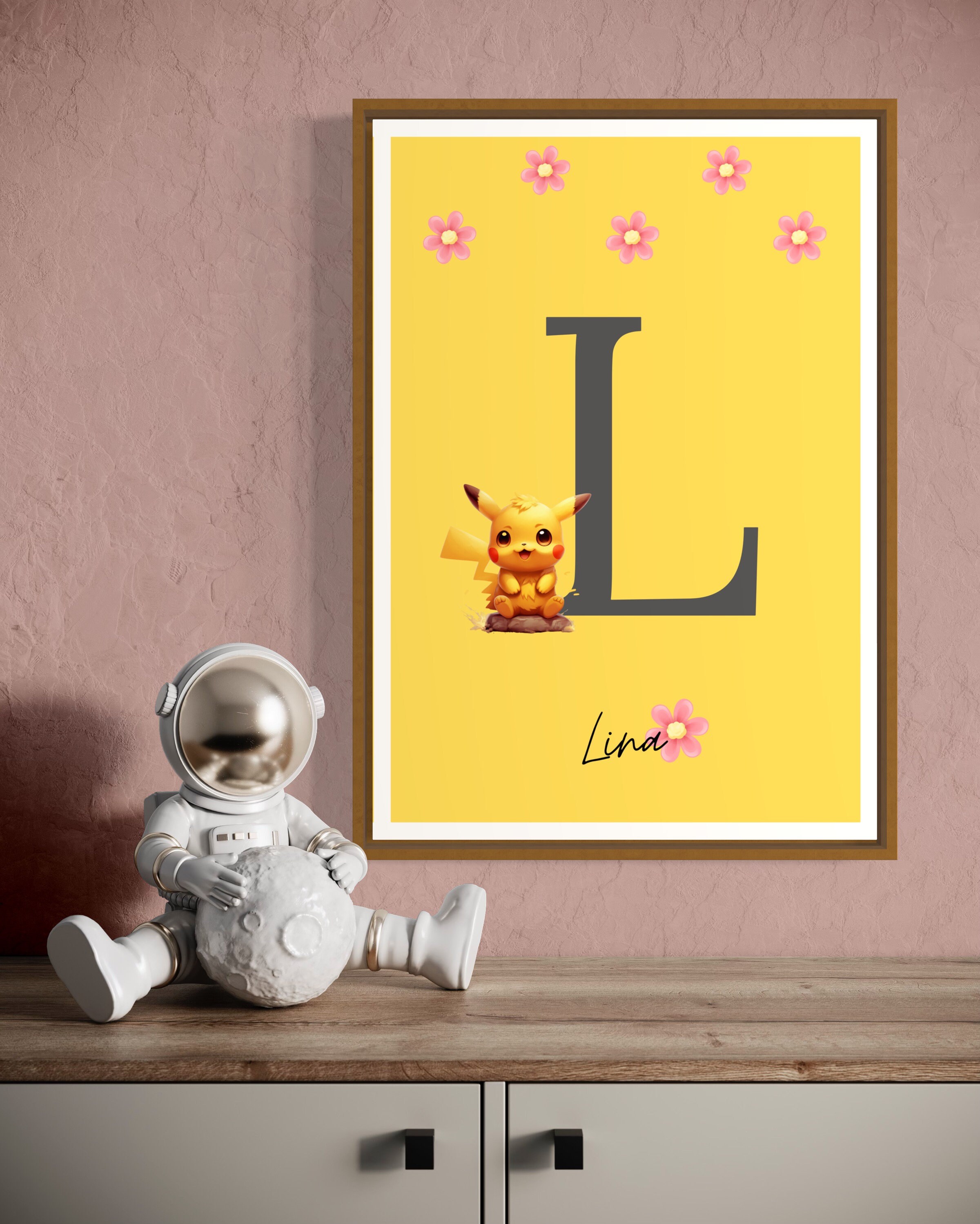 Pokemon Pikachu Initial Art Nursery, Personalized Pokemon Poster, Baby ...