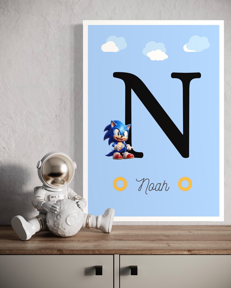 SONIC WALL ART Sonic the Hedgehog Wall Art, Baby Name Wall Sign, Set of ...