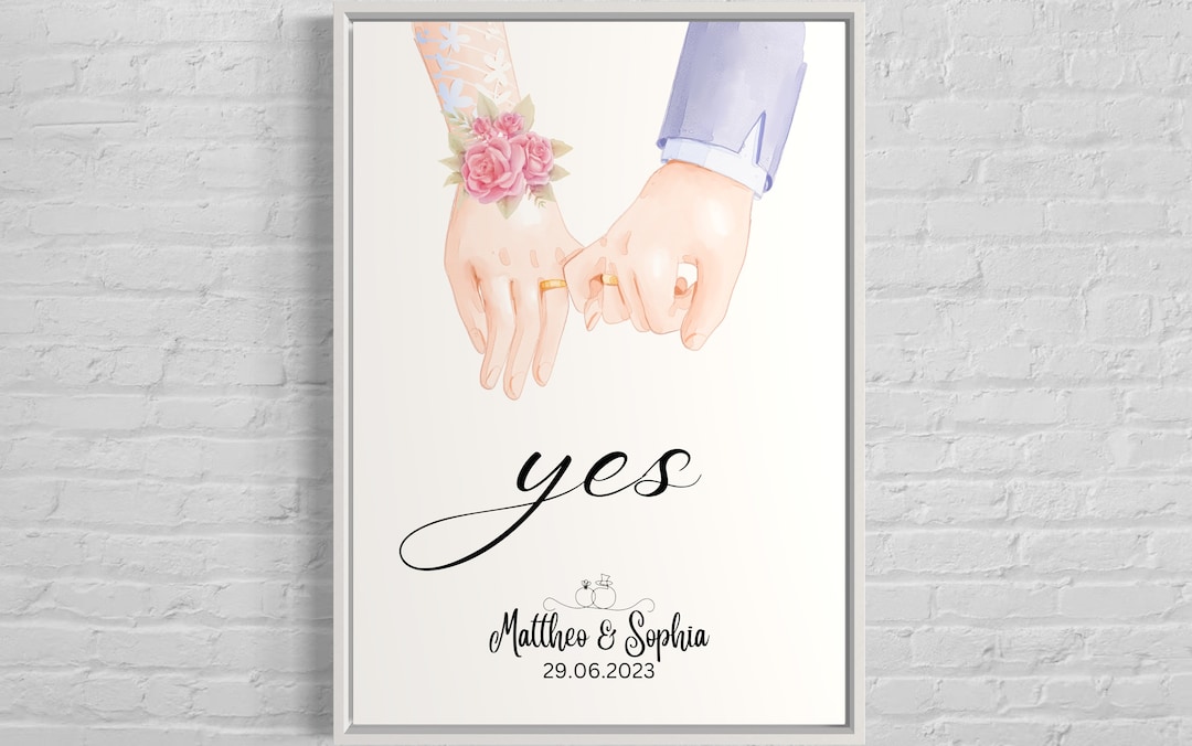 ENGAGEMENT WALL ART Personalized Wall Poster, Couple Illustrations ...