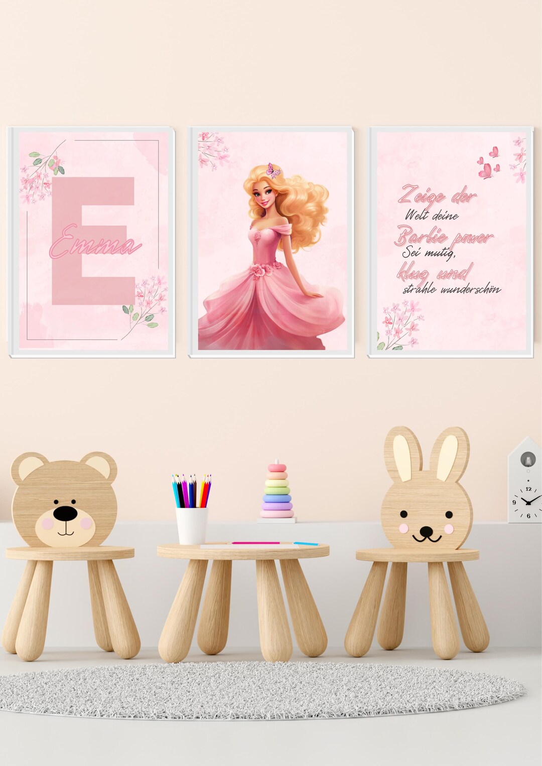 Set of 3 Barbie Name Posters Personalized Wall Art for Kids Room ...