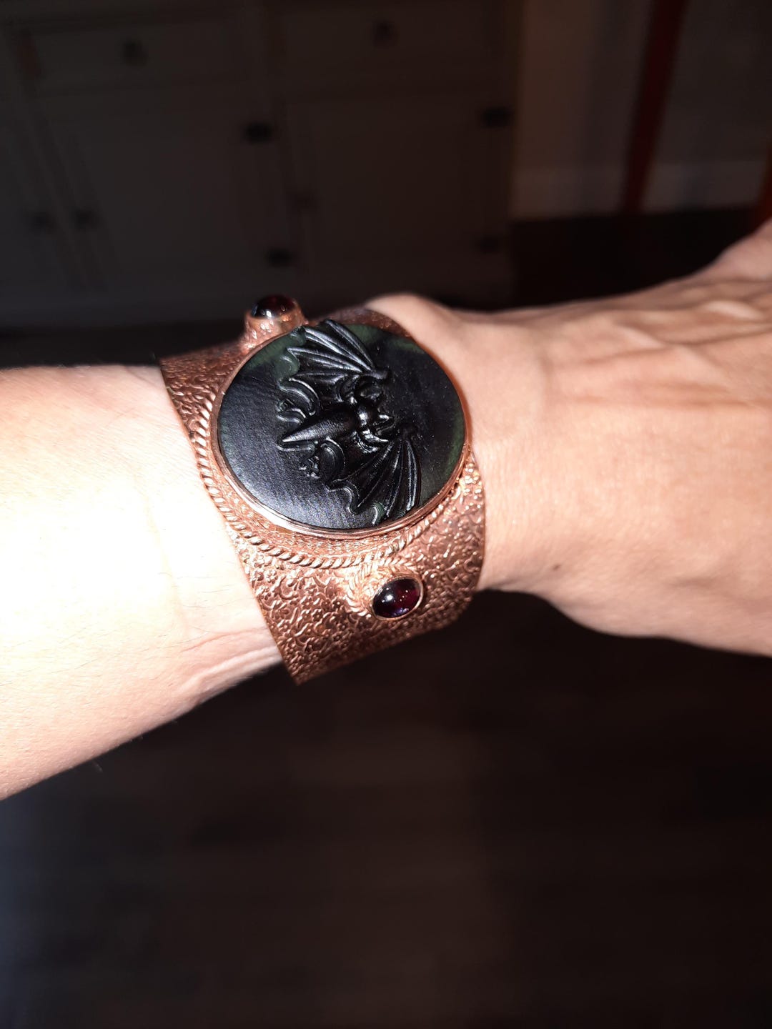 Obsidian, Garnet Copper Cuff Bracelet, Bat Bracelet, Copper Cuff ...