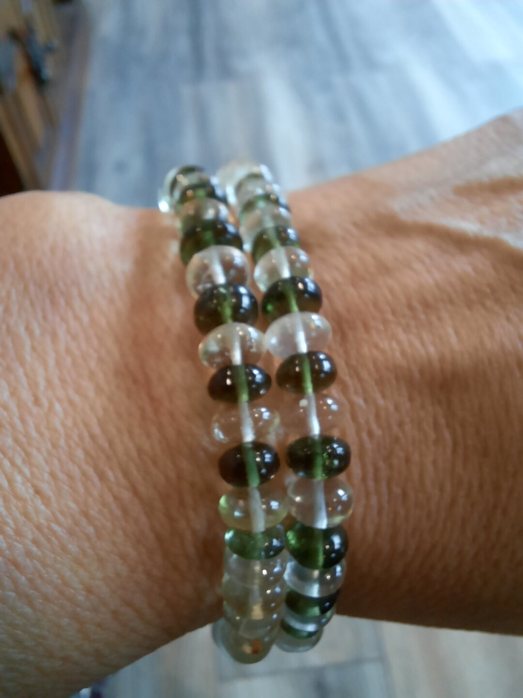 Moldavite and Libyan Desert Glass Rondelle Stretch Beaded Bracelet LDG ...