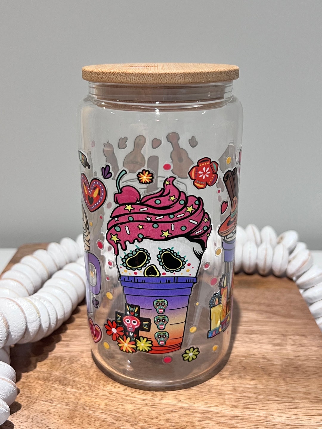 Day of Dead Glass Can Cup, Día De Los Muertos Glass Coffee Cup, Cute ...