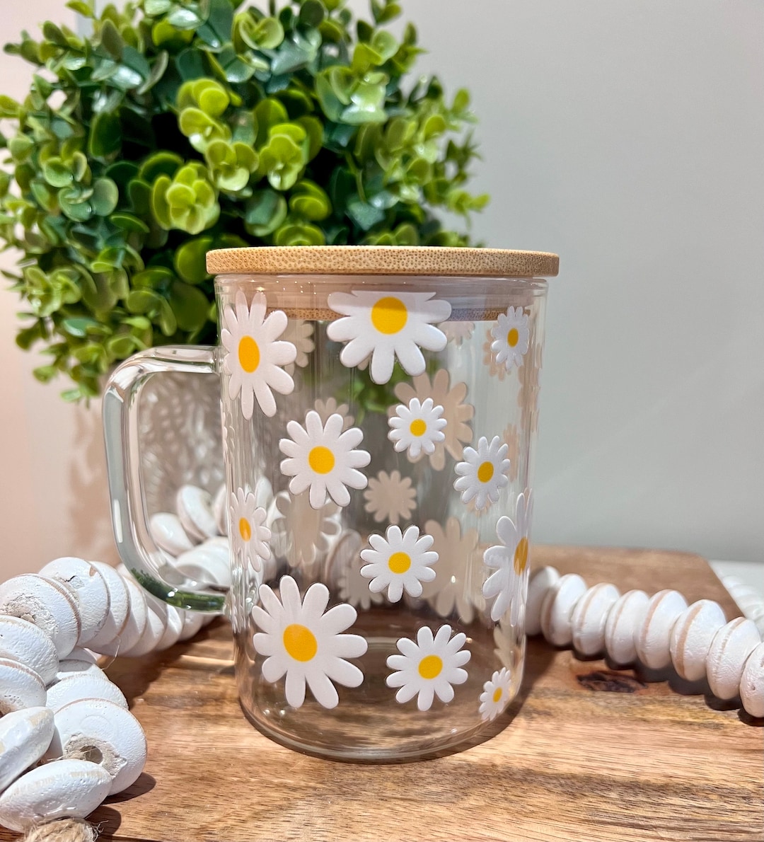 Floral Glass Mug | Retro Daisy Glass Cup | Retro Flower Iced Coffee Cup ...