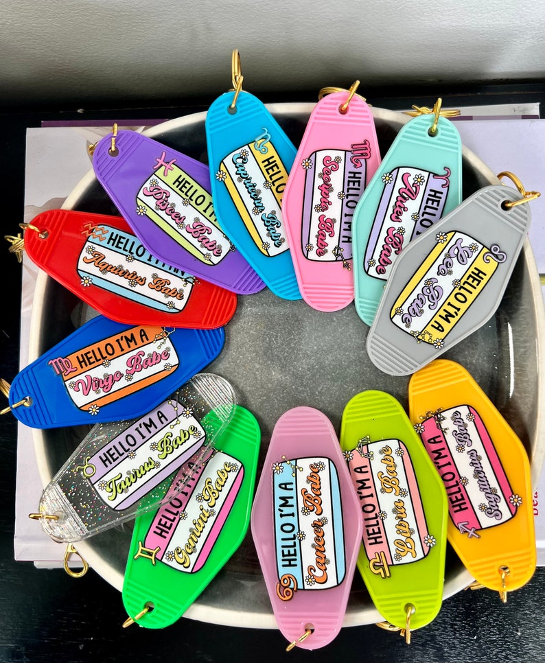 Retro Motel Keychain | Zodiac Sign Keychain | Custom Keychain | Zodiac ...