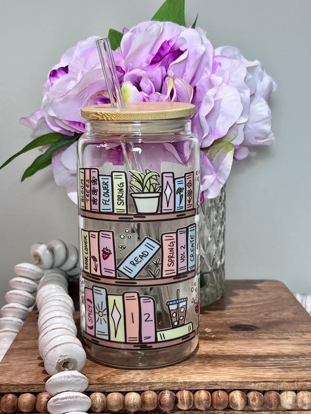 Bookclubs Cup Bookshelf Bookish Glass Can Cup Iced Coffee Cup 16 Oz ...