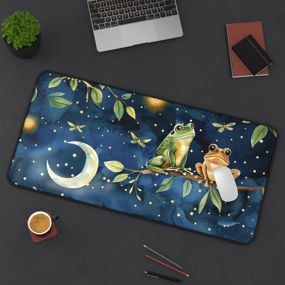 Frog Desk Mat Frog Gaming Deskpad Lily Pad Themed Laptop Mat Japanese ...