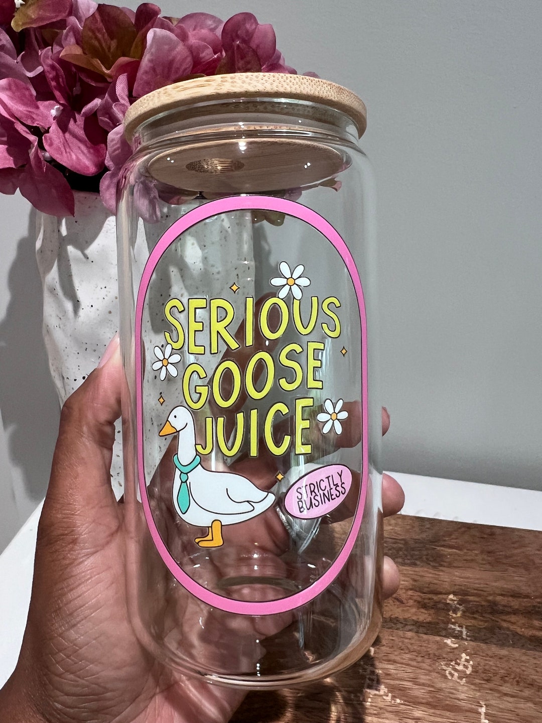 Serious Goose Juice Glass Can | Meme Gift | Glass Cups With Lid and ...