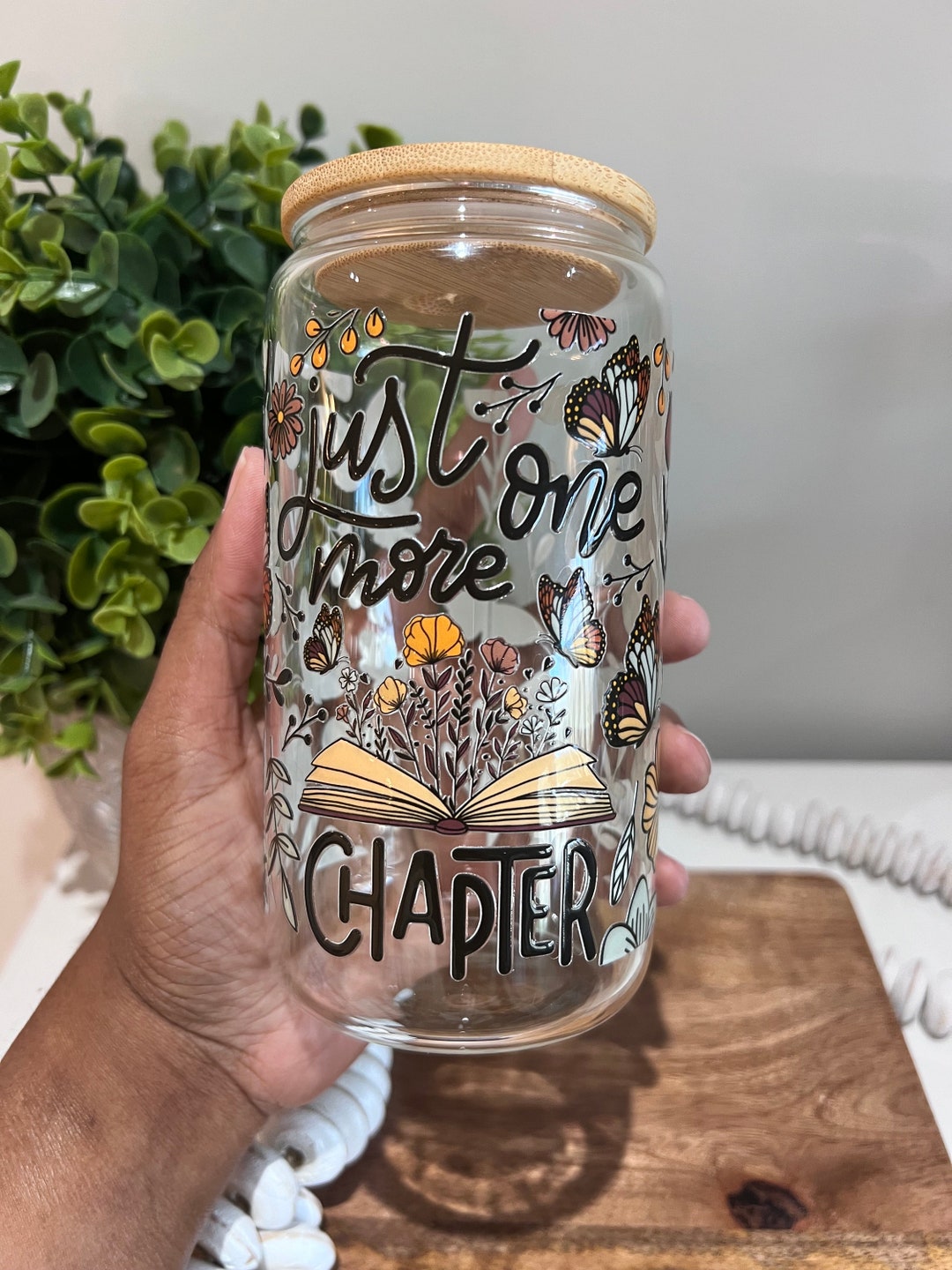 Just One More Chapter Glass Can | Glass Coffee Cup | Book Club Gifts ...