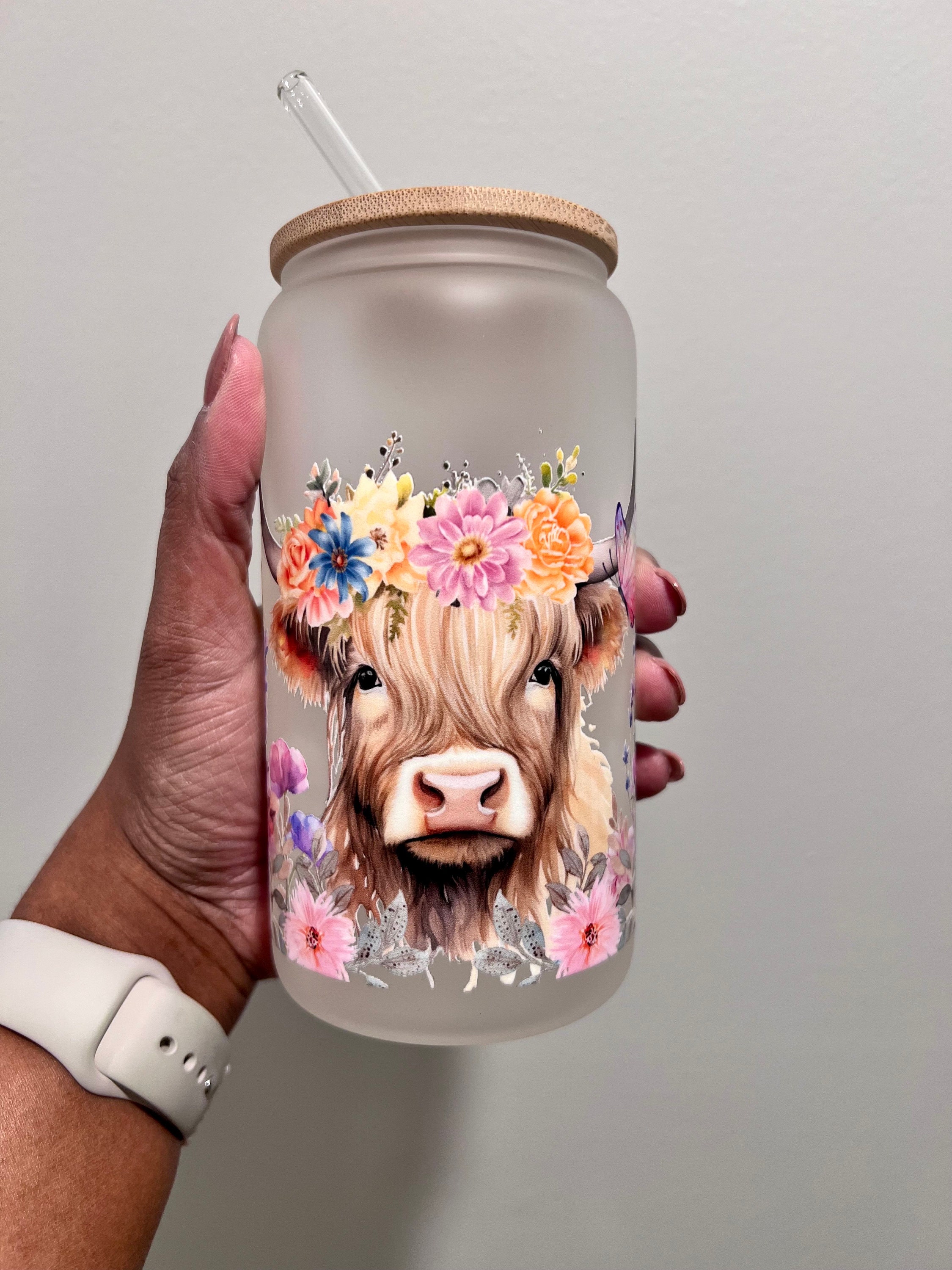 Highland Cow Glass Cup Cow 16oz Iced Coffee Cup Beer Can Glass Cow ...