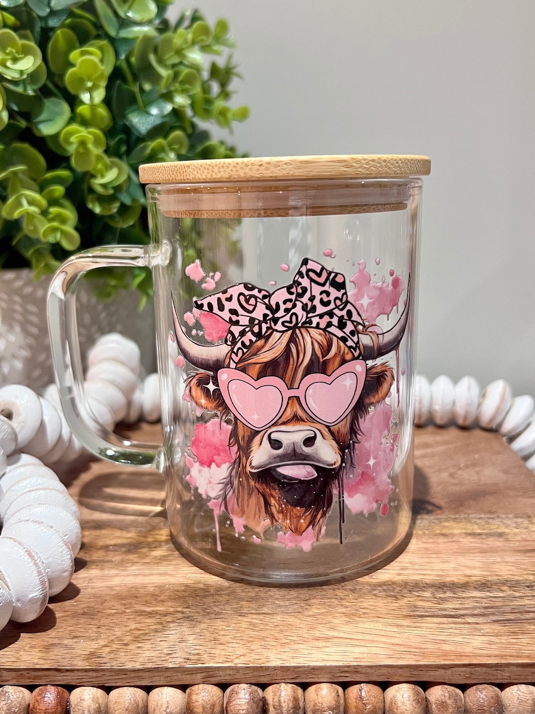 Glass Mug With Lid | Mug With Handle | Highland Cow Glass Mug | Bougie ...