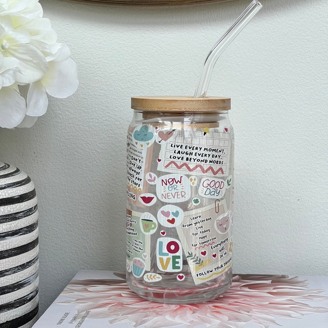 Motivational Glass Coffee Cup, Daily Affirmations, Glass Coffee Cup ...