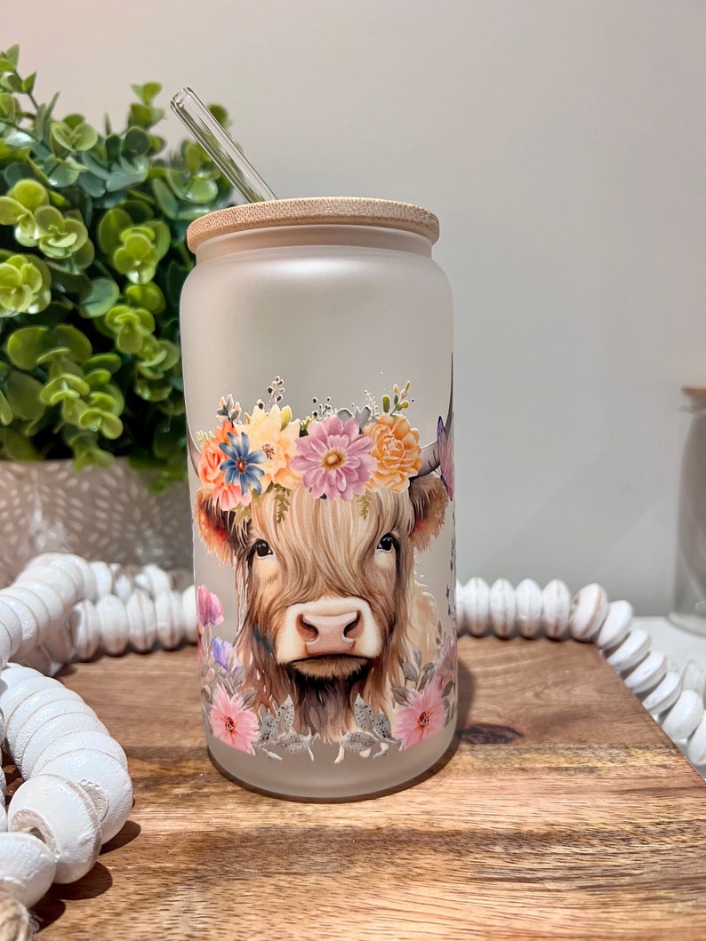 Highland Cow Glass Cup | Cow 16oz | Iced Coffee Cup | Beer Can Glass ...