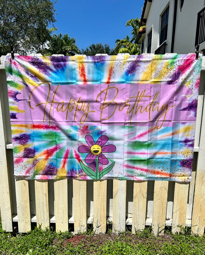 Tie Dye Happy Birthday Backdrop With Flower- Vibrant Tie-dye Party ...