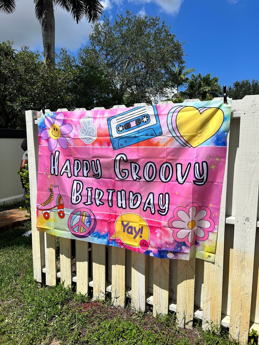 Happy Groovy Birthday Banner- Groovy Vibes Retro Birthday Backdrop ...