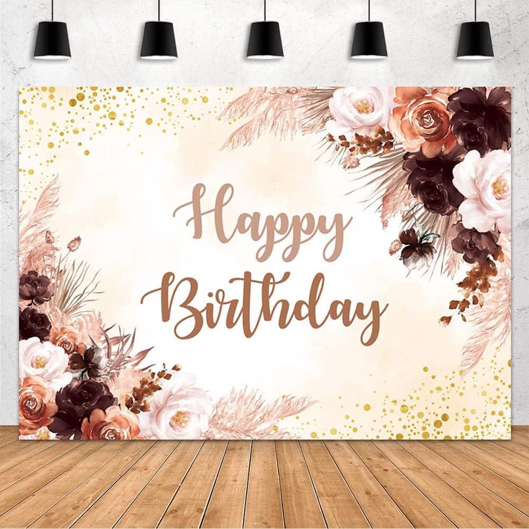 Boho Floral Happy Birthday Backdrop: Pampas Grass Party Banner (6x4 FT ...