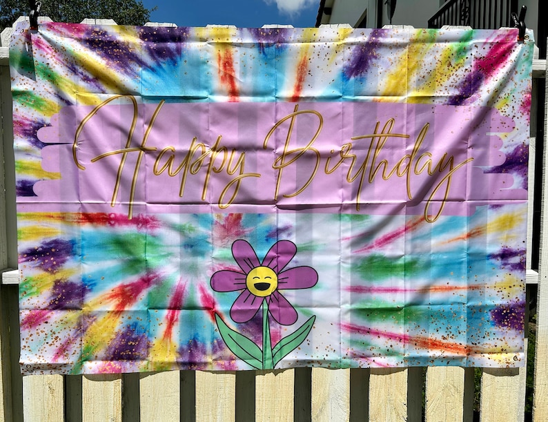 Tie Dye Happy Birthday Backdrop With Flower- Vibrant Tie-dye Party ...