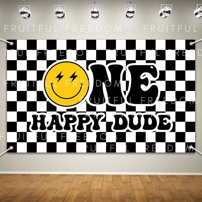 Smiley One Happy Dude 1st Birthday Backdrop Boy Party Decorations ...