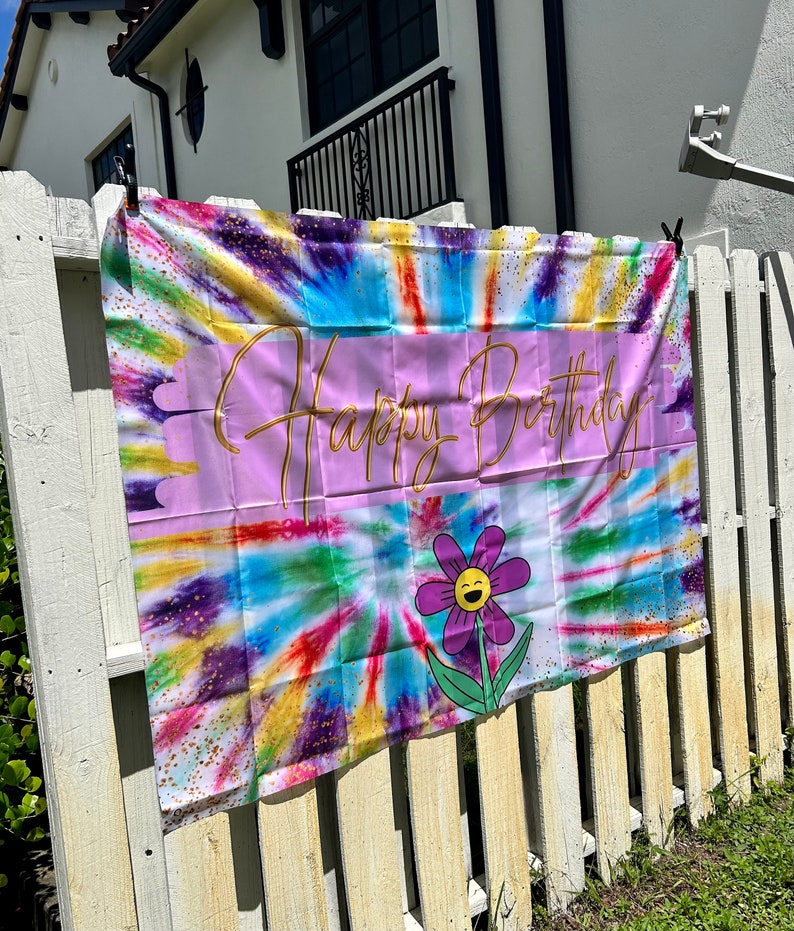 Tie Dye Happy Birthday Backdrop With Flower- Vibrant Tie-dye Party ...