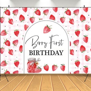 Berry 1st Birthday Backdrop - Sweet Strawberry Birthday Decor, Spring ...
