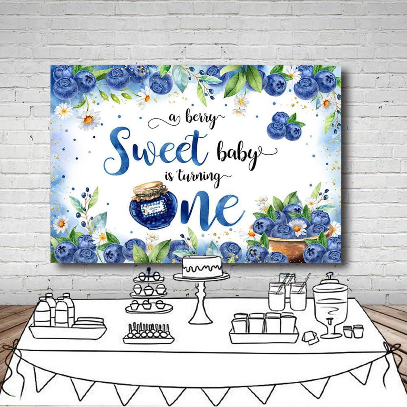 A Berry Sweet Baby is Turning One - 1st Birthday Backdrop, Blueberry ...
