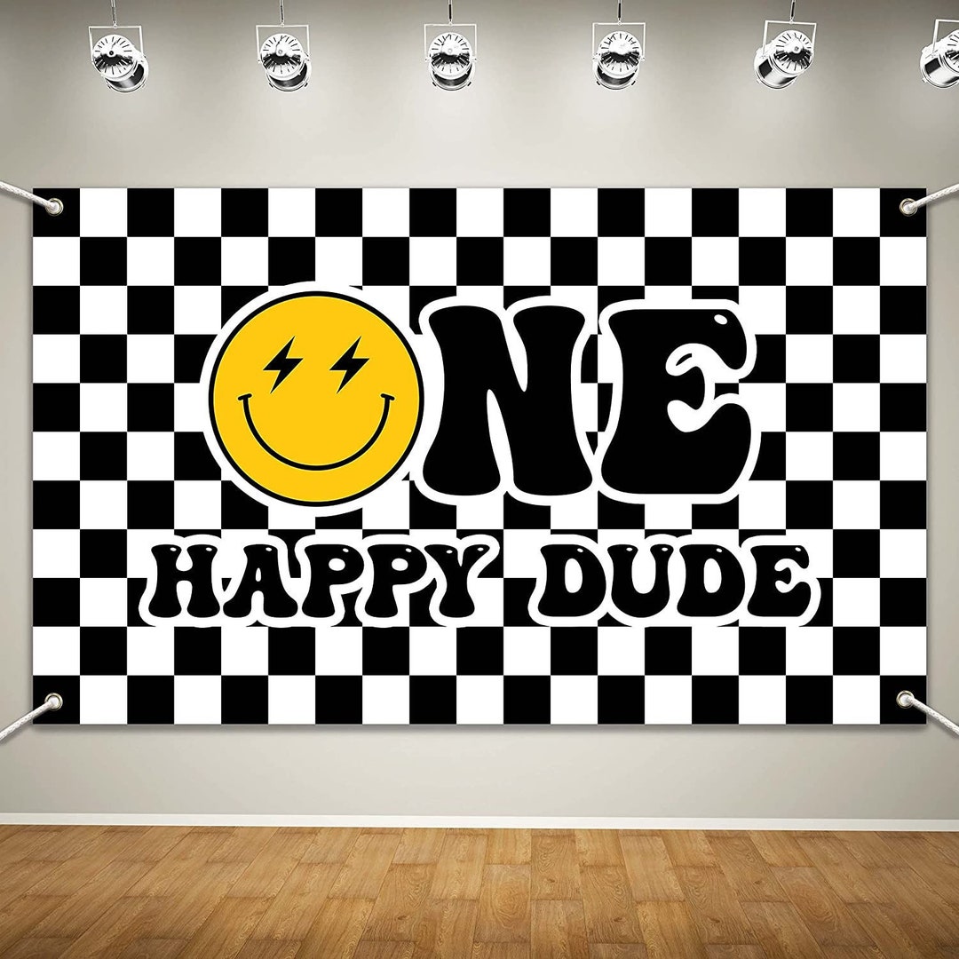 One Happy Dude 1st Birthday Backdrop- Boy Party Decorations, Smiley ...
