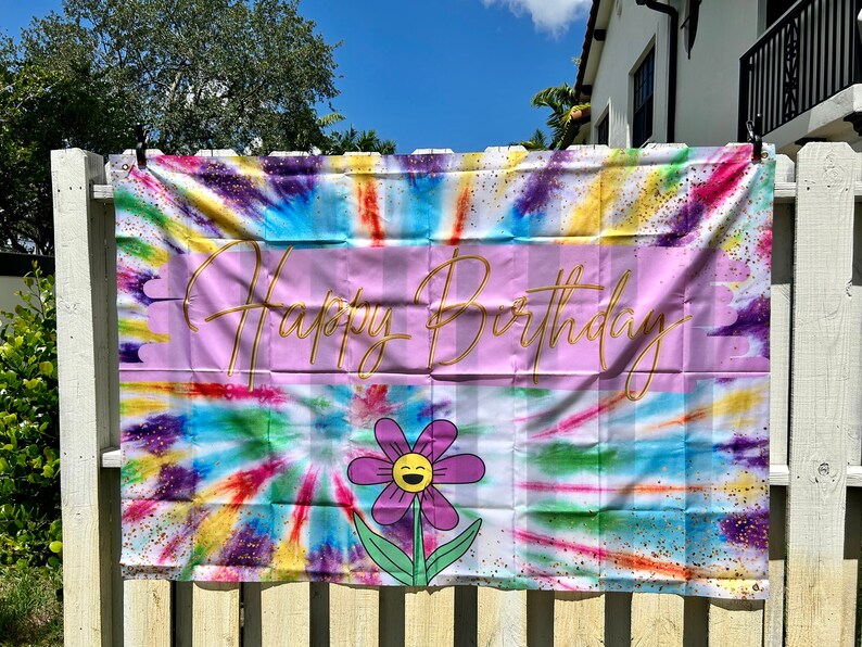 Tie Dye Happy Birthday Backdrop With Flower- Vibrant Tie-dye Party ...