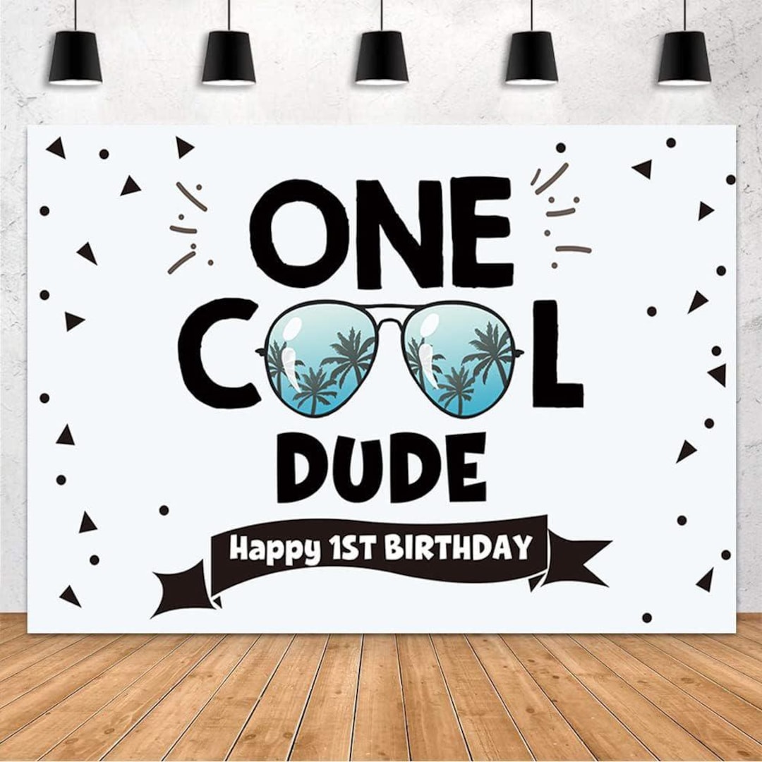 One Cool Dude 1st Birthday Backdrop -sunglass Theme Boy Party Banner ...