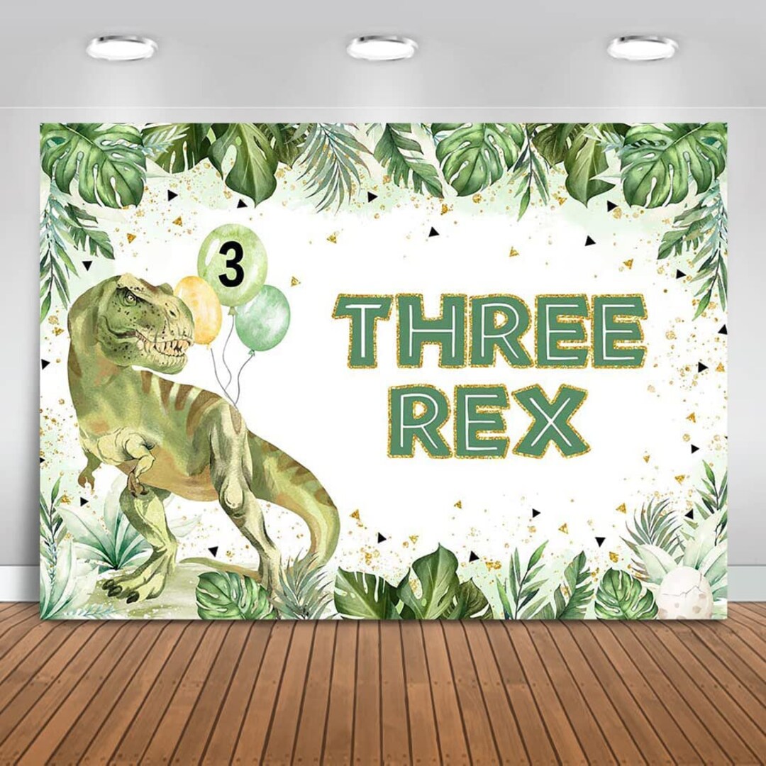 Dinosaur T-rex 3rd Birthday Backdrop - Dino Party Decorations Banner ...