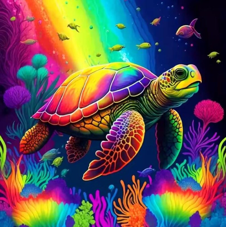Diamond Painting Kit 120 Colors. Sea Turtle in Rainbow Colors. - Etsy