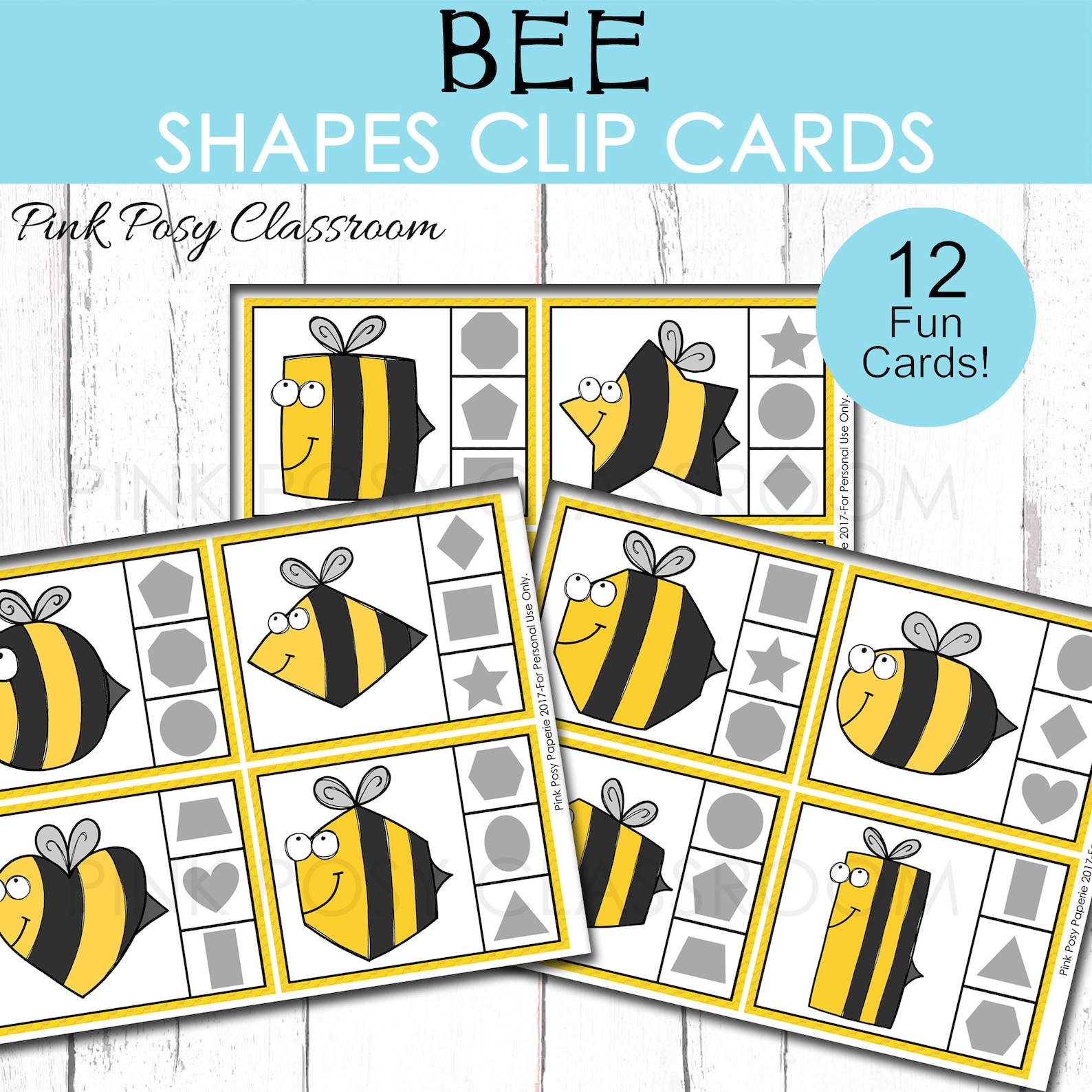 2D Shapes Flashcards Bee Theme, Bee Shapes Clip Cards, Shapes Matching ...
