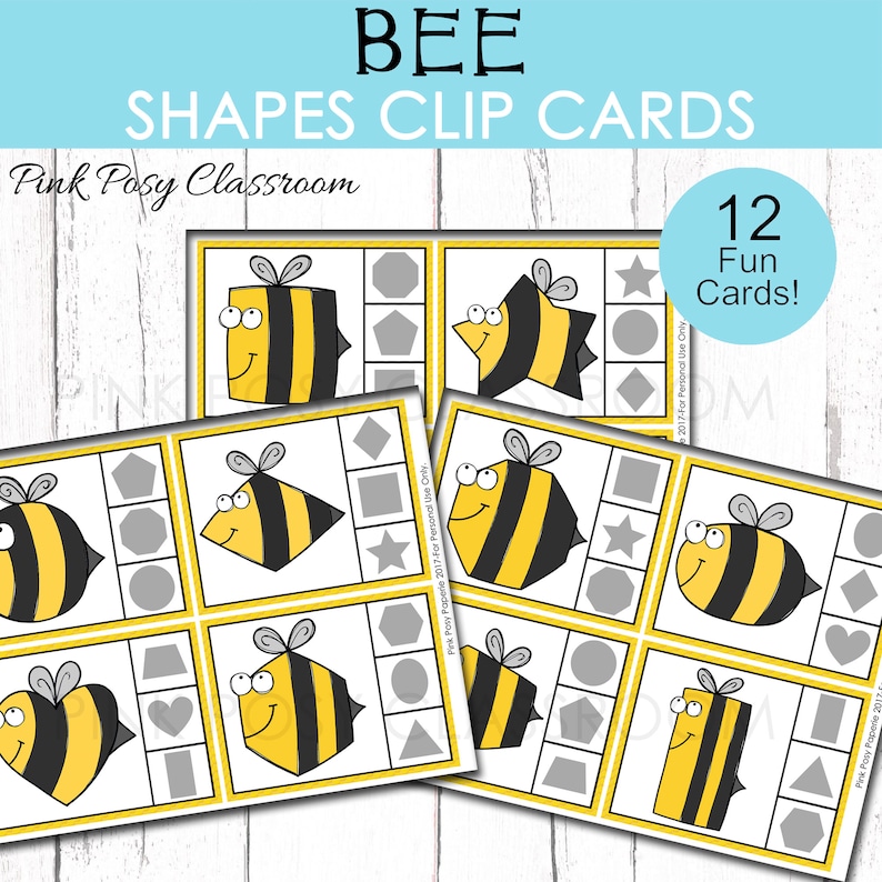2D Shapes Flashcards Bee Theme, Bee Shapes Clip Cards, Shapes Matching ...
