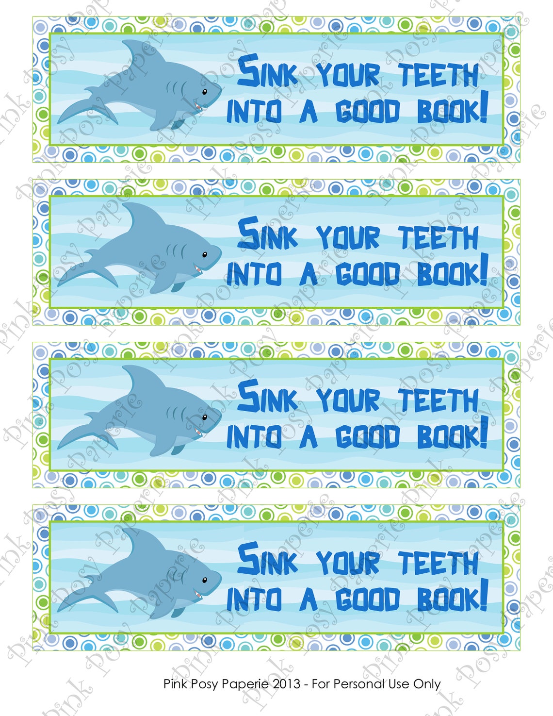 Shark Bookmarks, Printable Bookmarks for Kids, Printable Bookmark Set ...