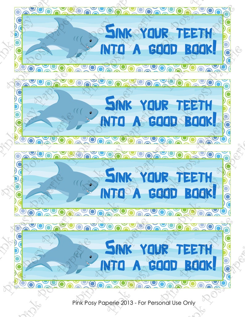 Shark Bookmarks, Printable Bookmarks for Kids, Printable Bookmark Set ...