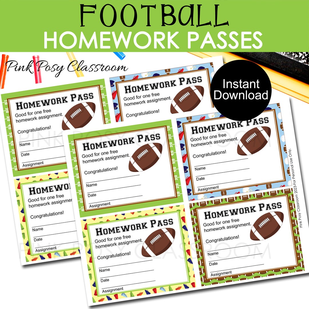 Football Homework Passes, Classroom Managment, Instant Download ...