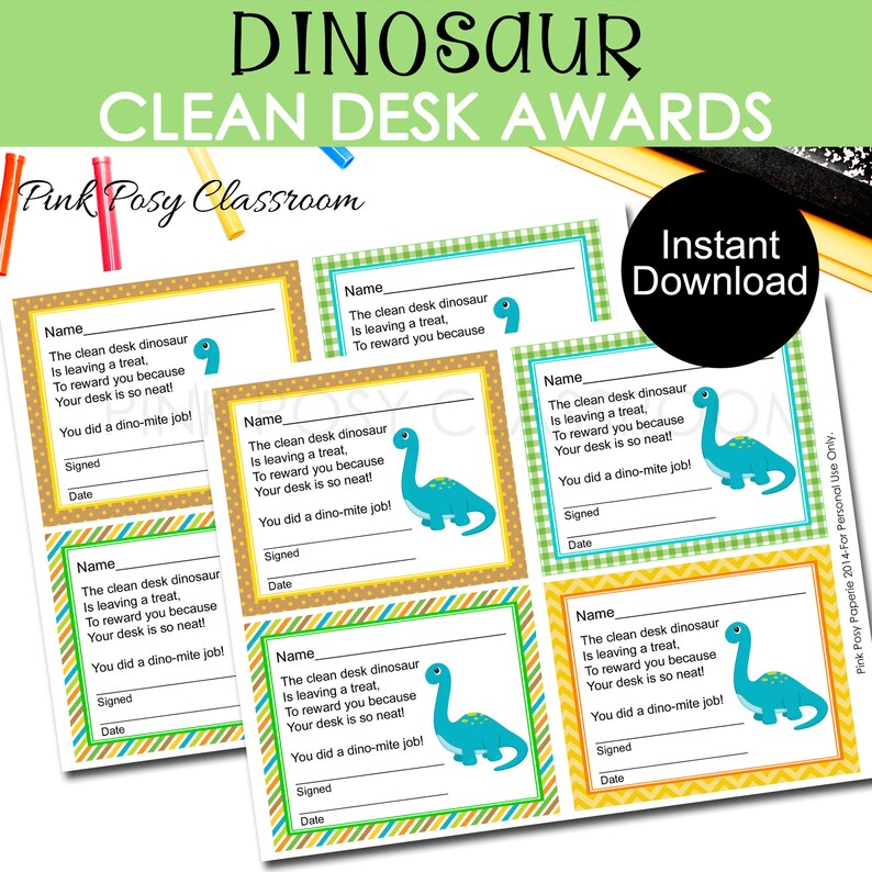 Dinosaur Clean Desk Awards Classroom Managment Behavior - Etsy
