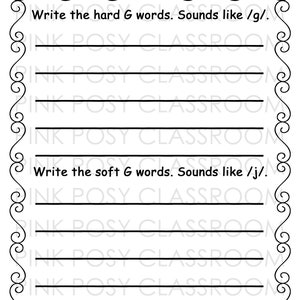 Hard G Soft G Vocabulary Cards, Beginning Sounds Printable, Phonics ...