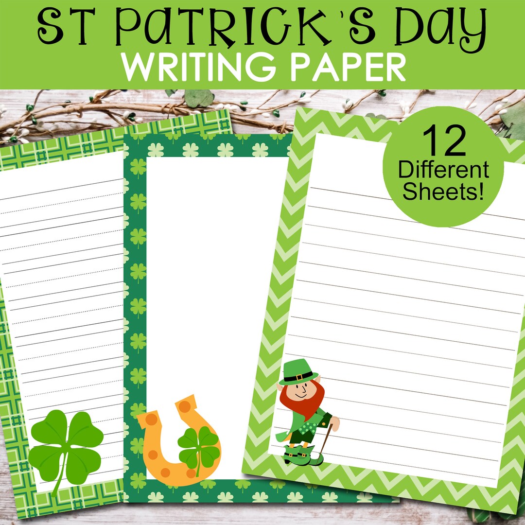 St Patrick's Day Writing Paper, Printable Paper, Lined Paper, Unlined ...